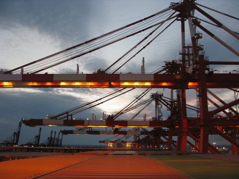 Container Ship in Port at Night 2 Editorial Stock Image - Image of ...