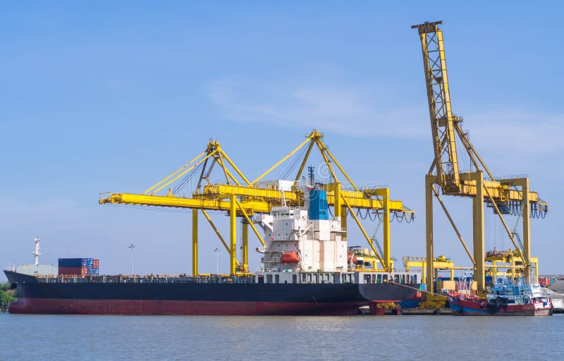 Container ship in port stock photo. Image of harbor - 161686598