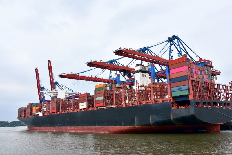 Container ship in the port stock image. Image of harbor - 126323171