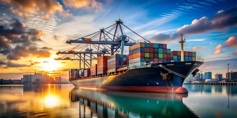 Container Ship in Port at Container Terminal Ships of Container Ships ...