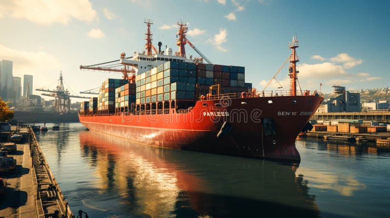 A Container Ship in Port Very Closeup View Stock Illustration ...