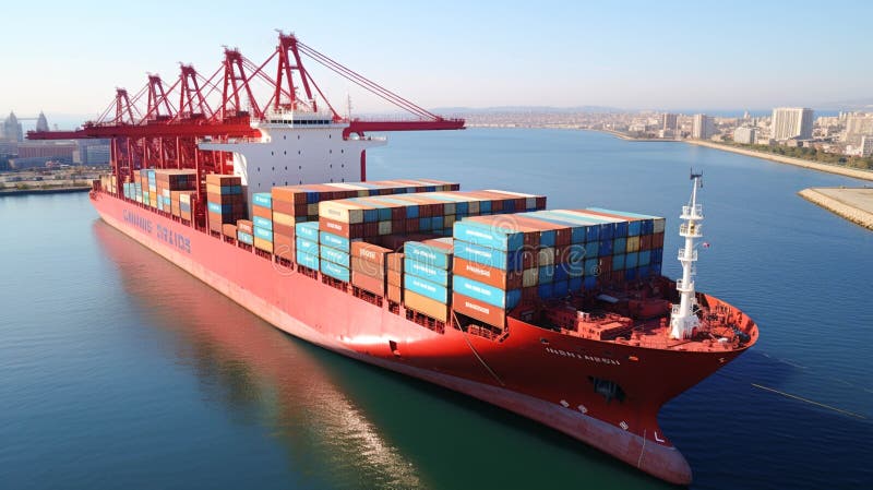 A Container Ship in Port Very Closeup View Stock Illustration ...