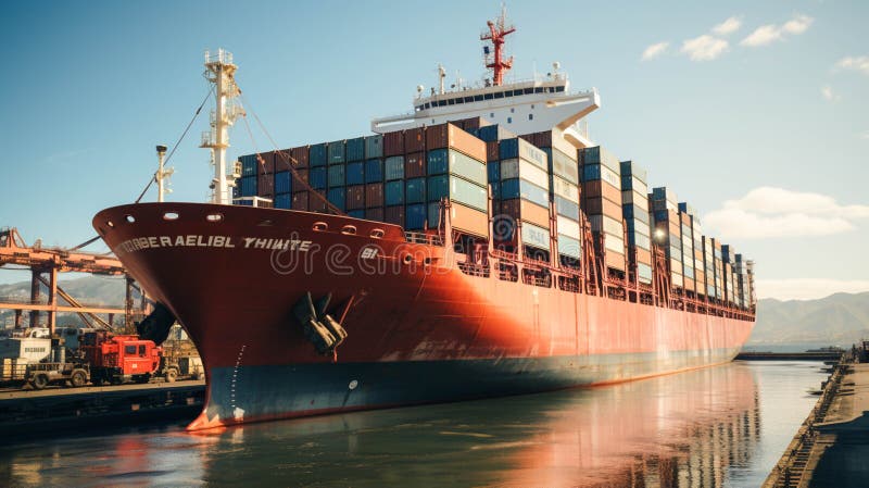 A Container Ship in Port Very Closeup View Stock Illustration ...