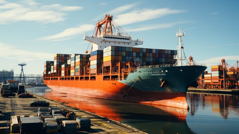 A Container Ship in Port Very Closeup View Stock Illustration ...