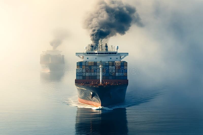 Container Ship Releasing Black Smoke into Atmosphere, Causing Pollution ...