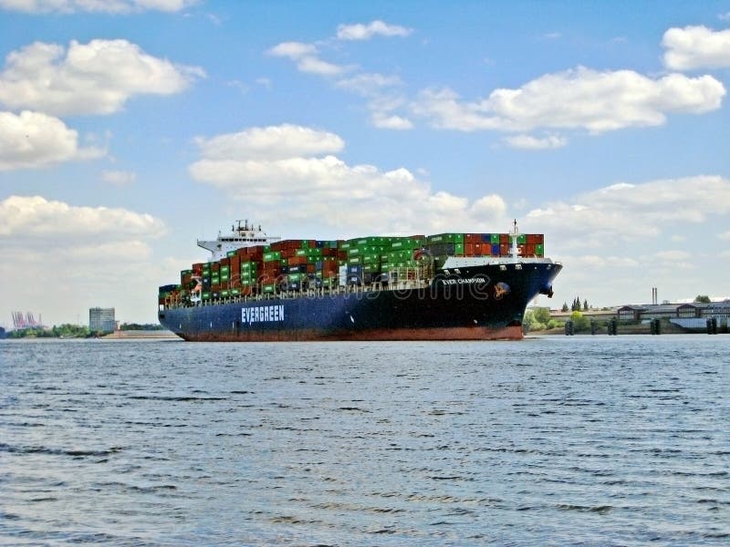 Container Ship on River Elbe, Hamburg Editorial Stock Photo - Image of ...
