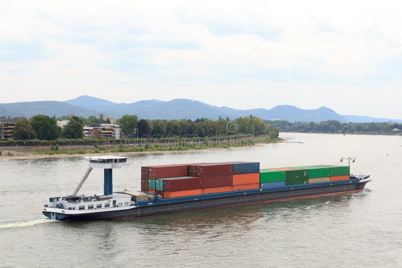 Container Ship on River Rhine Rhein in Bonn, Germany Stock Image ...