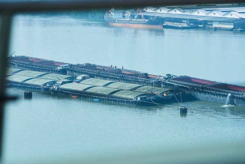 Container Ship in River for Transportation Stock Photo - Image of ...