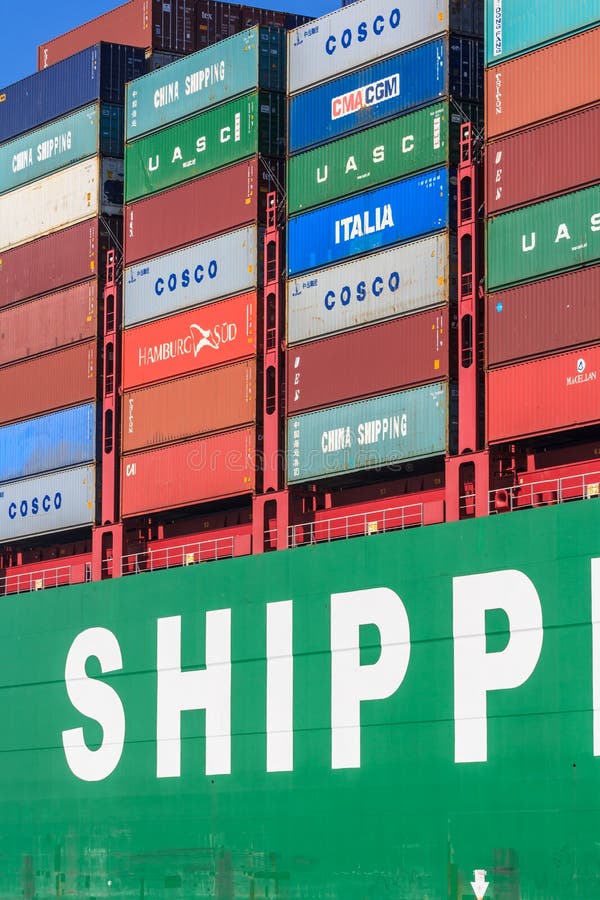 Container Ship in Rotterdam Harbor Editorial Photo - Image of cosco ...