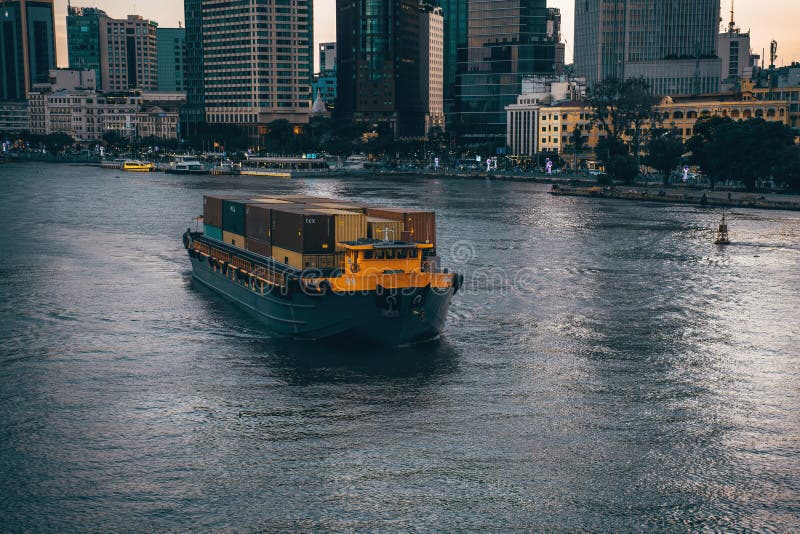 A Container Ship on Sai Gon River Editorial Image - Image of asia ...