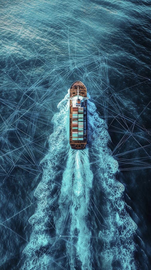 Container Ship Sailing Across Digital Sea Networks Stock Illustration ...