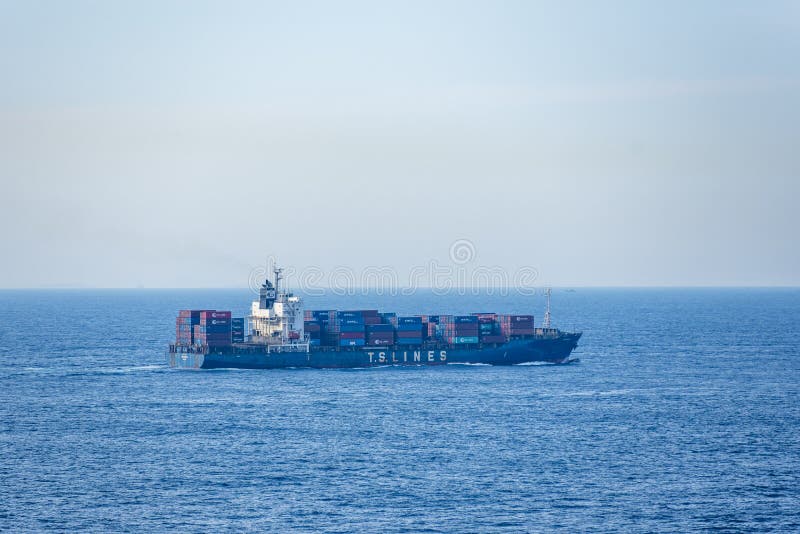 Container Ship, Owned by `One` Shipping Line, Sailing through Ocean ...