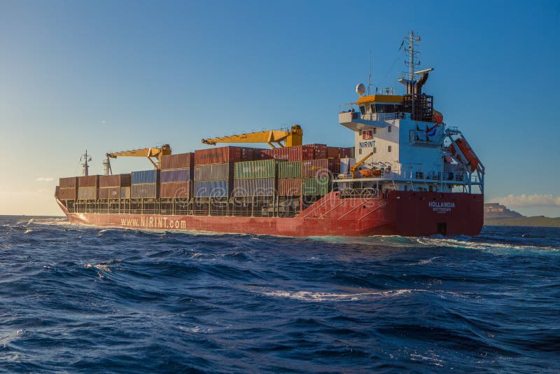 Container Ship Sailing in Curacao Editorial Photo - Image of port, ship ...