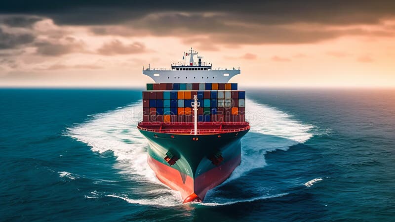 A Container Ship Sailing in the Ocean with a Sky Background, Cod Stock ...