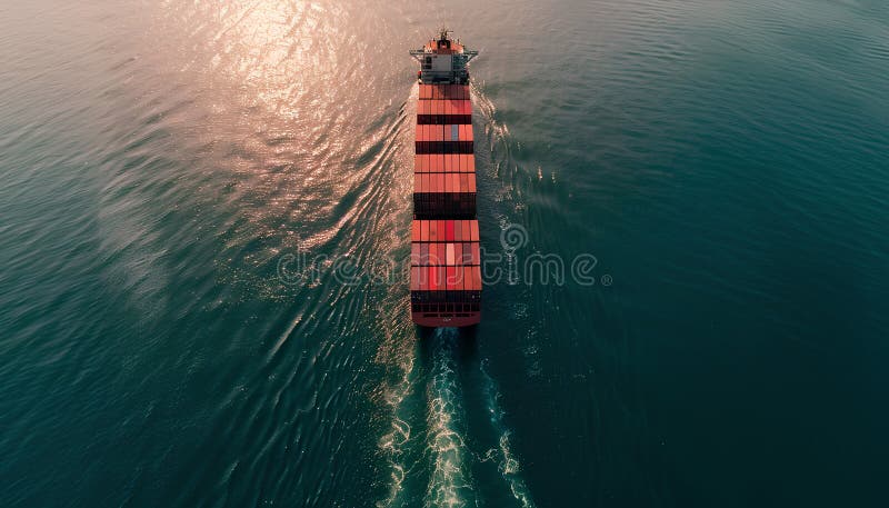 Container Ship Sailing in the Ocean Top View Stock Illustration - Illustration of service ...