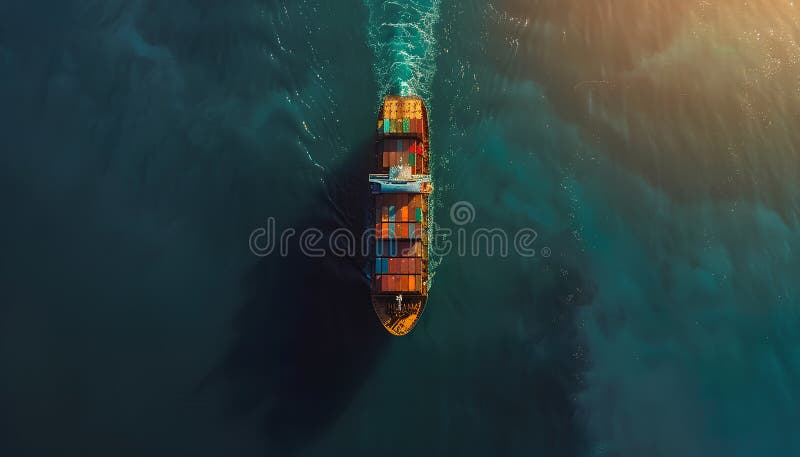 Container Ship Sailing in the Ocean Top View Stock Illustration ...