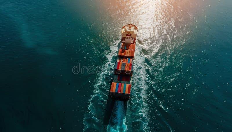 Container Ship Sailing in the Ocean Top View Stock Illustration ...