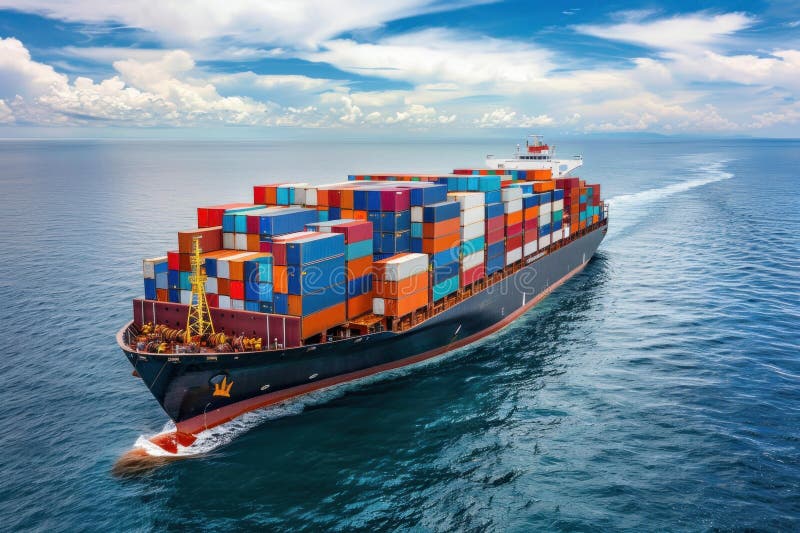 Large Cargo Container Ship Sailing Across the Ocean Delivering Goods ...