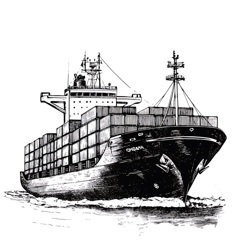 Container Ship Sailing on Ocean Waves Stock Illustration - Illustration ...