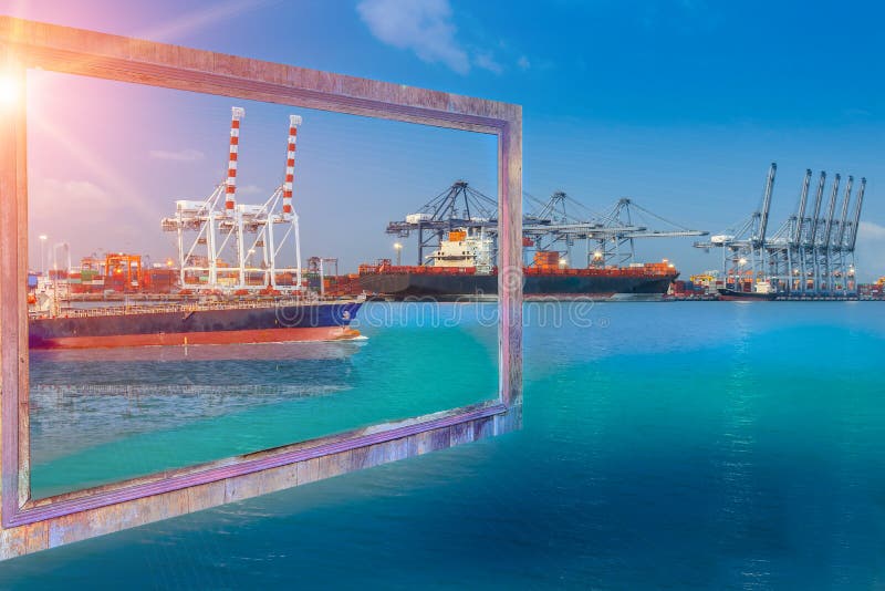 Container Ship Sailing in the Sea on Port Background. Stock Photo ...
