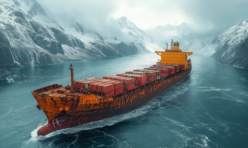 A Container Ship Sails in Calm Waters, Delivering Cargo. Stock Image ...