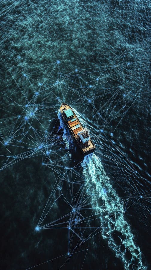 Container Ship Sails through Data Network Visualization Stock ...