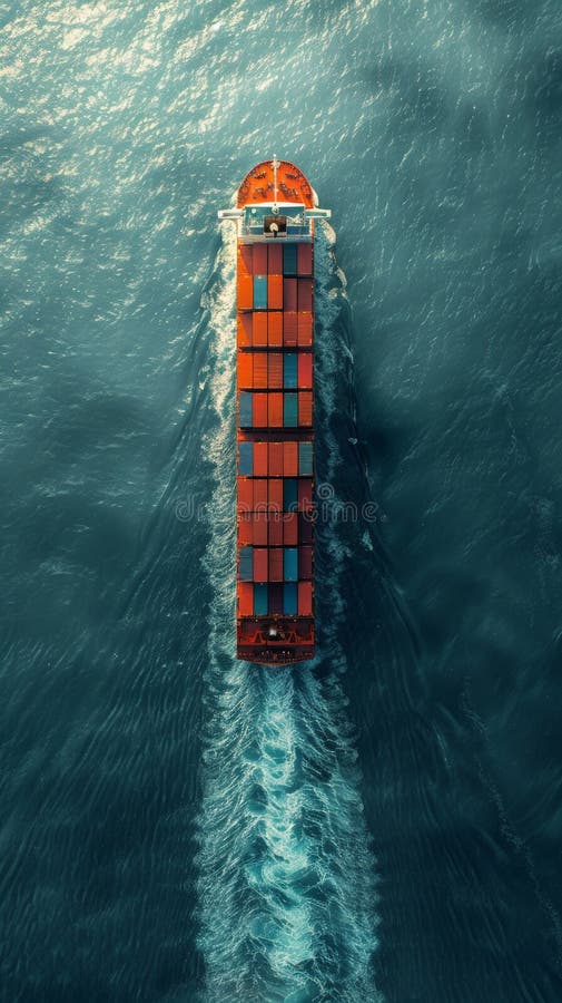 Aerial View of Container Ship in the Ocean Stock Illustration ...