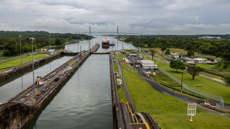 Container Ship in the Panama Canal Editorial Image - Image of bridge ...