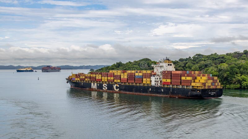 Container Ship in the Panama Canal Editorial Image - Image of gatun ...