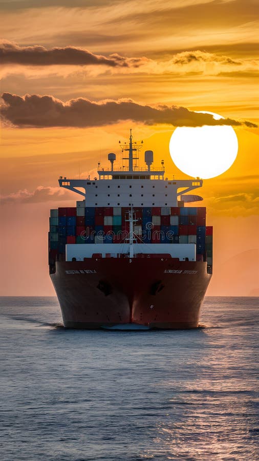 Container Ship Sails at Sunset, Representing International Freight ...