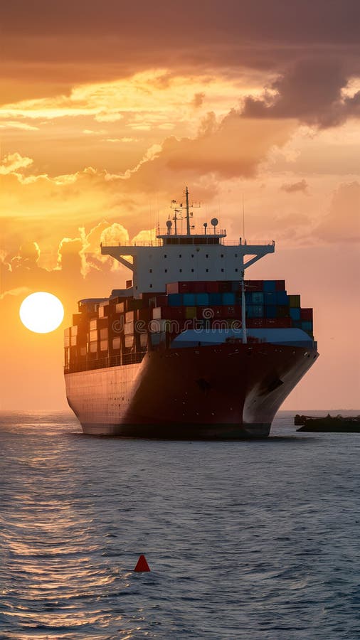 Container Ship Sails at Sunset, Representing International Freight ...