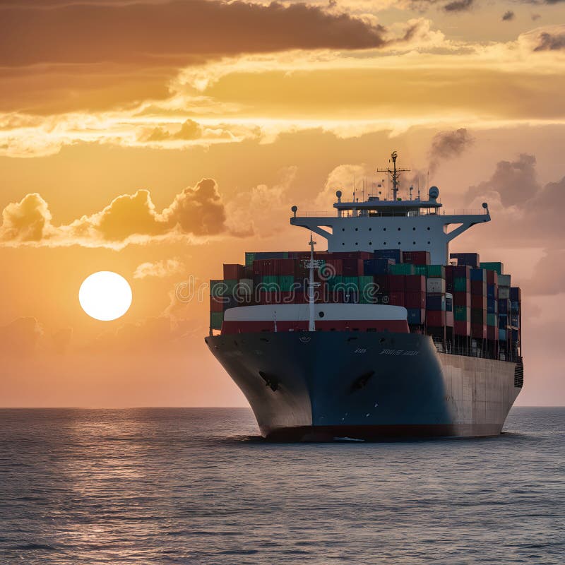 Container Ship Sails at Sunset, Representing International Freight ...