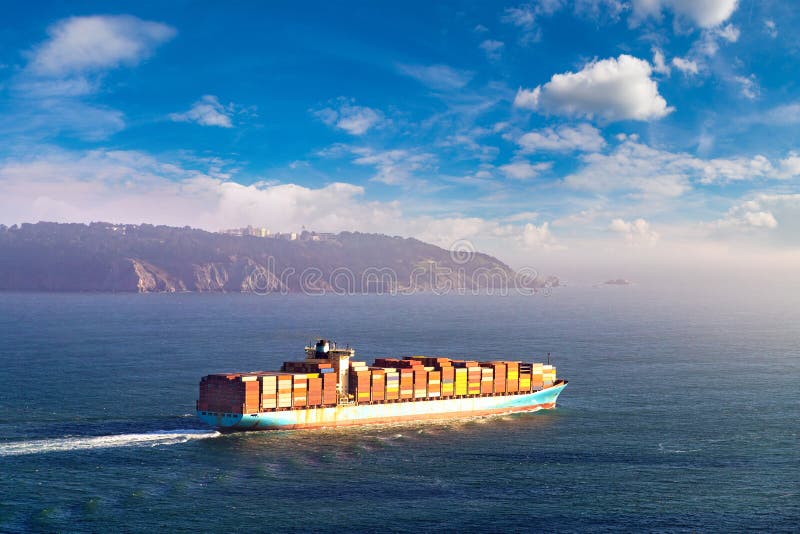 Container Ship in San Francisco Bay Stock Image - Image of nautical ...