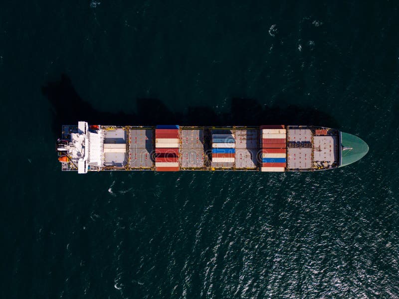A Container Ship in the Sea, Aerial View Stock Photo - Image of ...