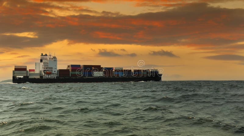 Container Ship in Sea Heading To Deliver Goods To the Destination Stock ...