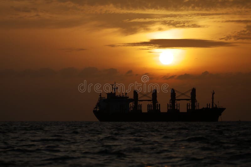 Container Ship on the Sea in Sunrise Stock Photo - Image of ...