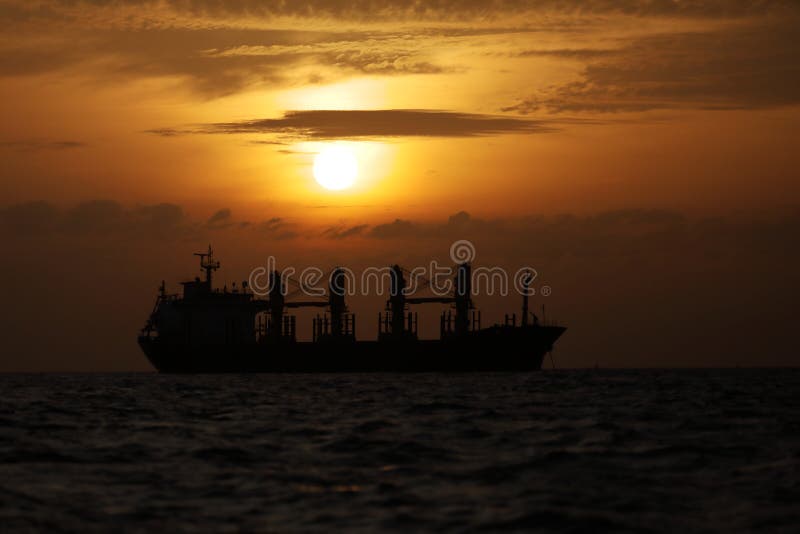 Container Ship on the Sea in Sunrise Stock Photo - Image of ...