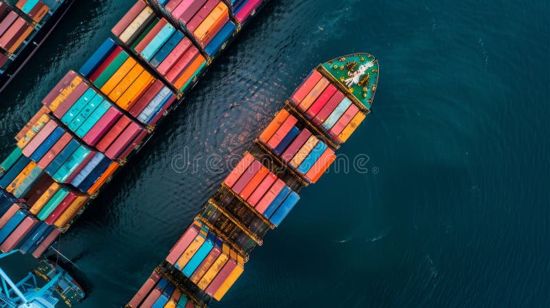 Aerial View of Container Ship Docked in the Ocean Stock Image - Image ...