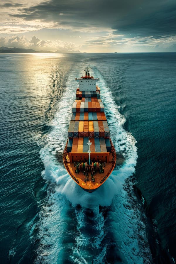 Aerial View of a Container Ship Sailing in the Ocean Stock Illustration ...