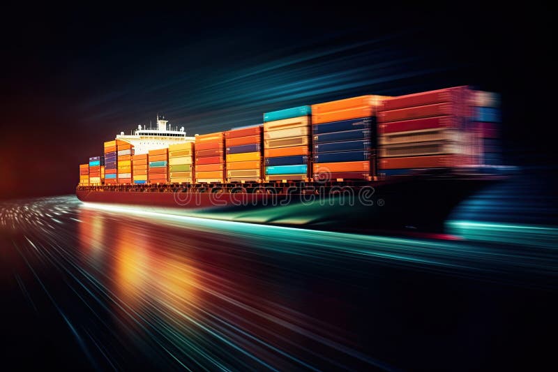 A Container Ship Speeds Across the Ocean Delivering Cargo, with a ...