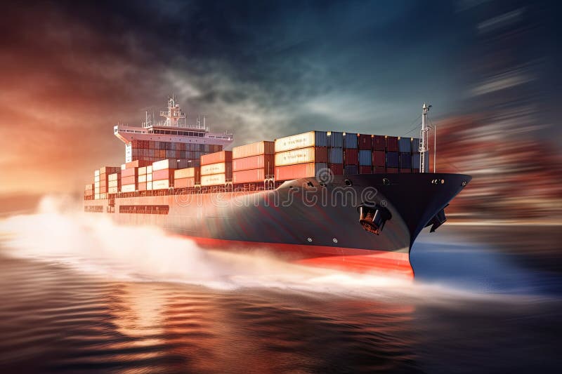 A Container Ship Speeds Across the Ocean Delivering Cargo, with a ...