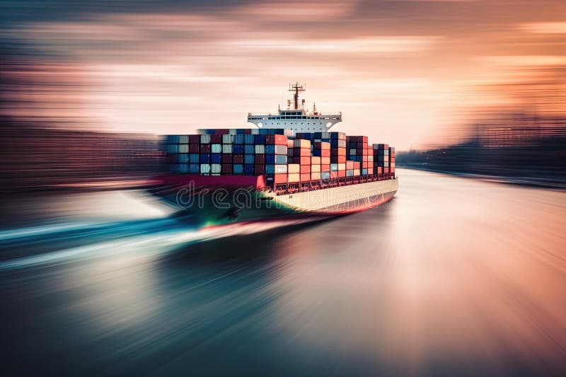 A Container Ship Speeds Across the Ocean Delivering Cargo, with a ...