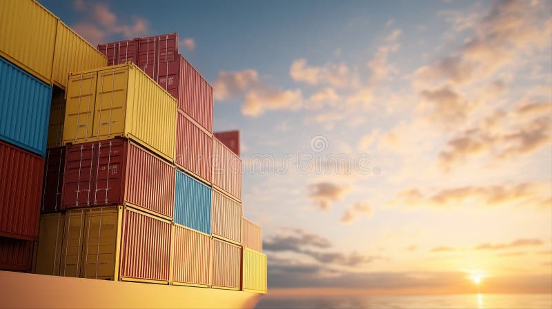 Container Ship at Sunset with Freight Containers Being Loaded and a ...