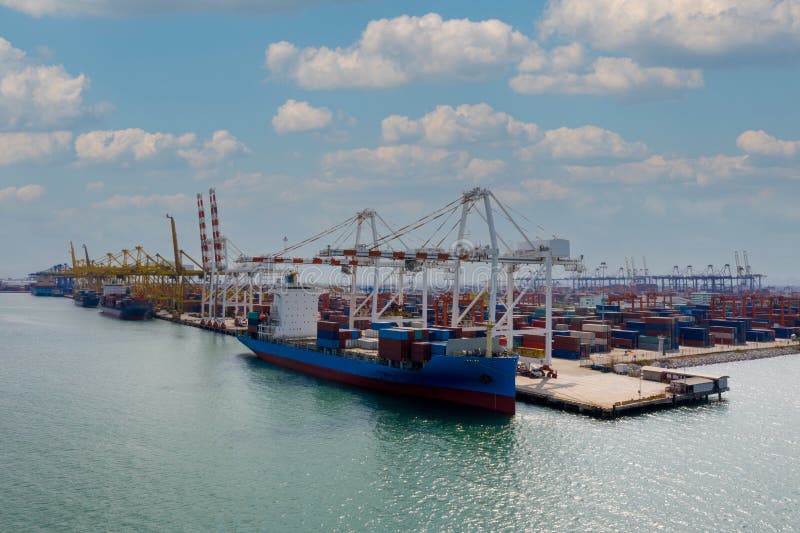 Container Ship Terminal, and Quay Crane of Container Ship Stock Image ...