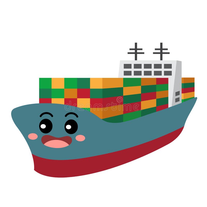 Container Ship Transportation Cartoon Character Perspective View Vector ...