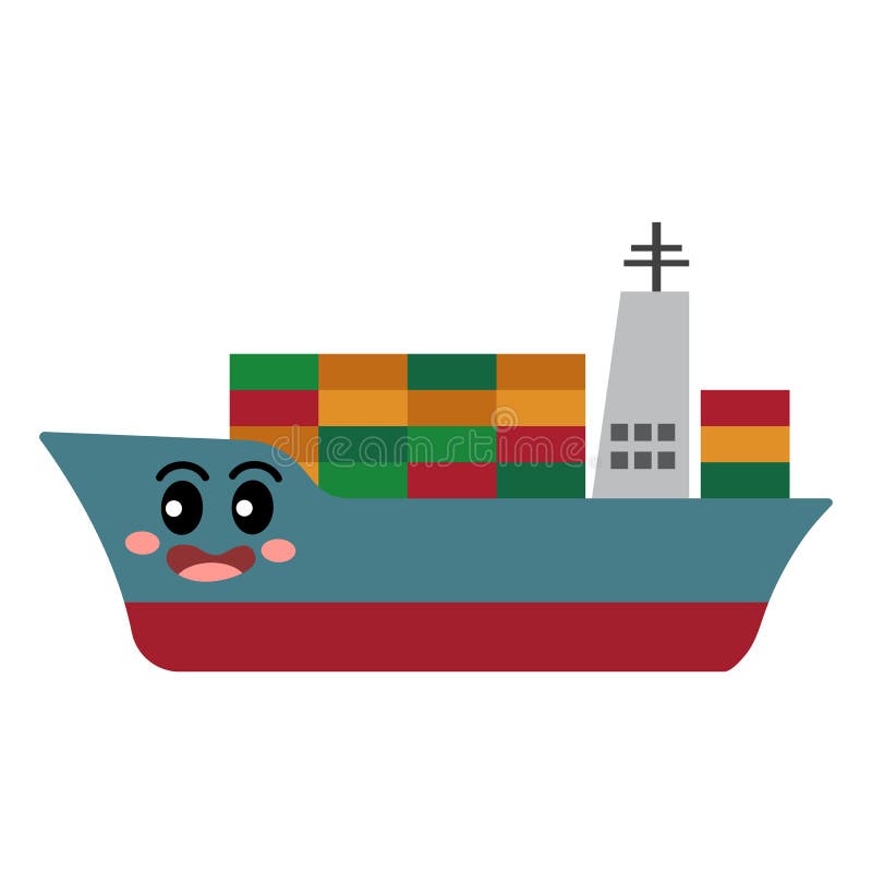 Container Ship Transportation Cartoon Character Side View Vector ...