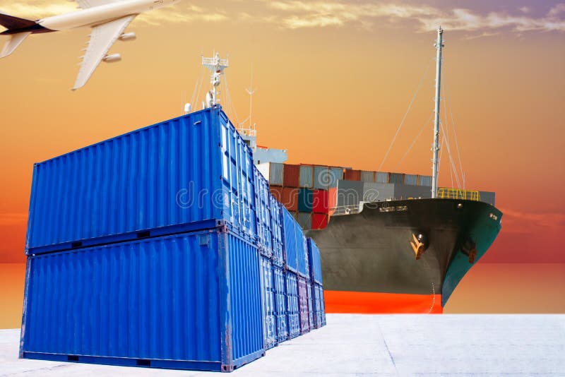 Container with Ship Transportation Goods Import Export & Deliver Stock ...