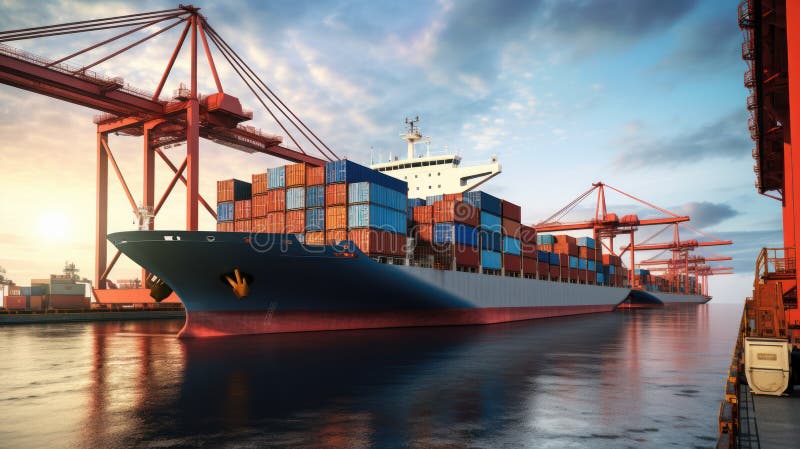 Container Ship Transporting Container Boxes at an Import-export Dock ...