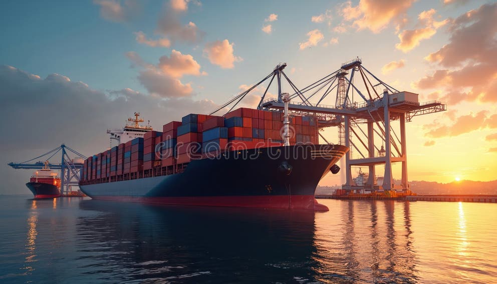 Container Ship Transporting Container Boxes at Import-export Dock with ...