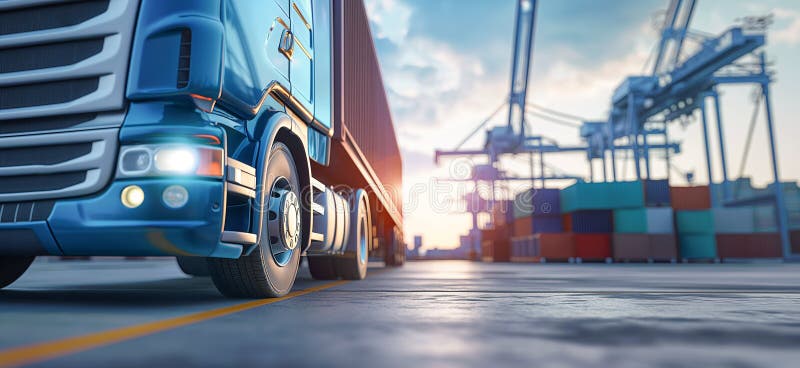 Container Ship Truck in the Terminal at the Port on Unloading or ...